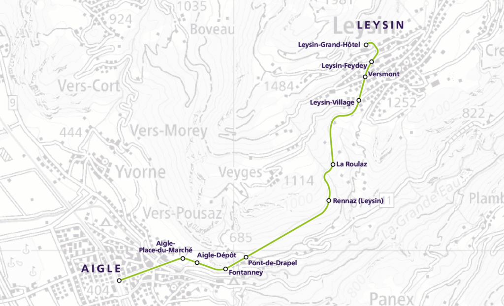 Plan de la ligne de train Aigle - Leysin